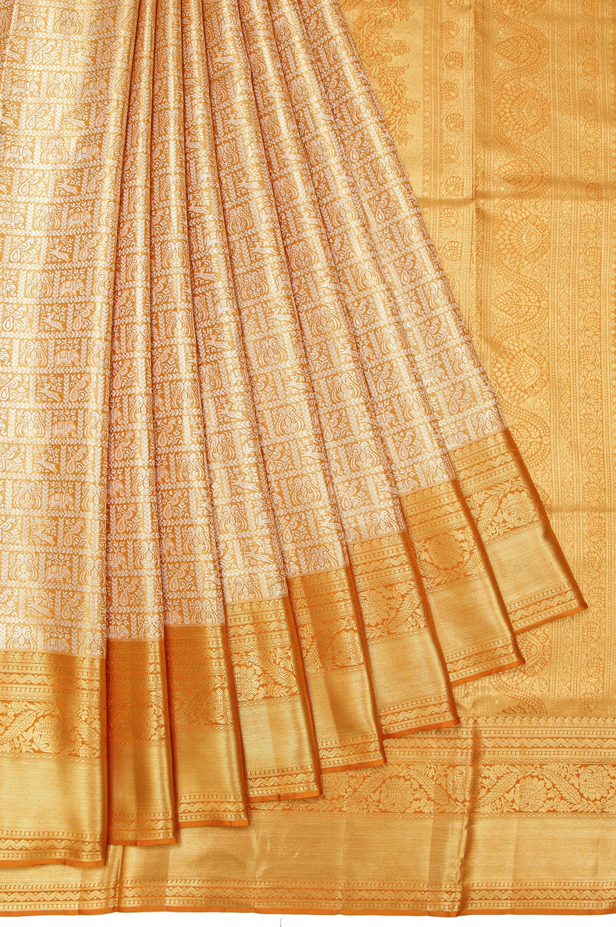 Mustard Kanchipuram Silk Saree with Mango Butta