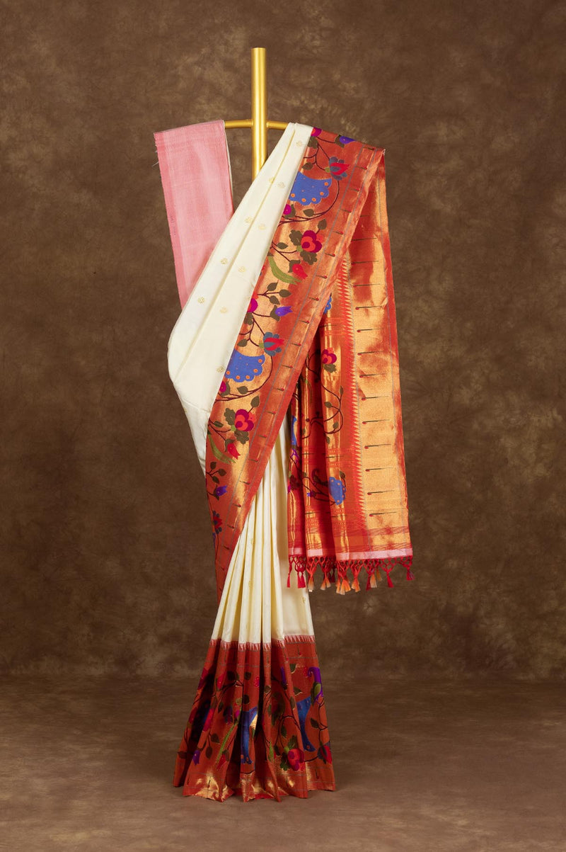Off White Paithani Silk Saree – Mavuris