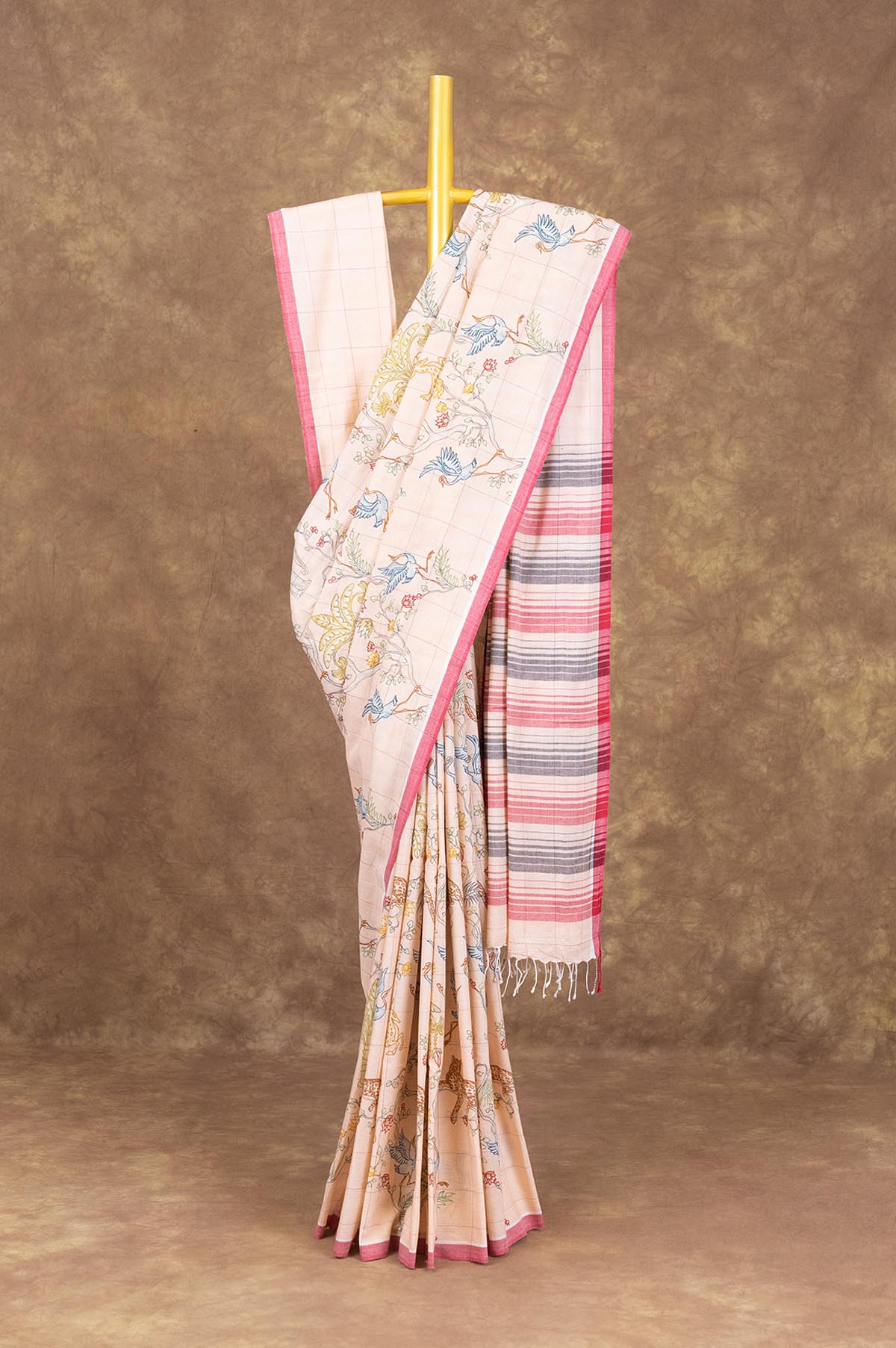 Orange Phulia Cotton Saree