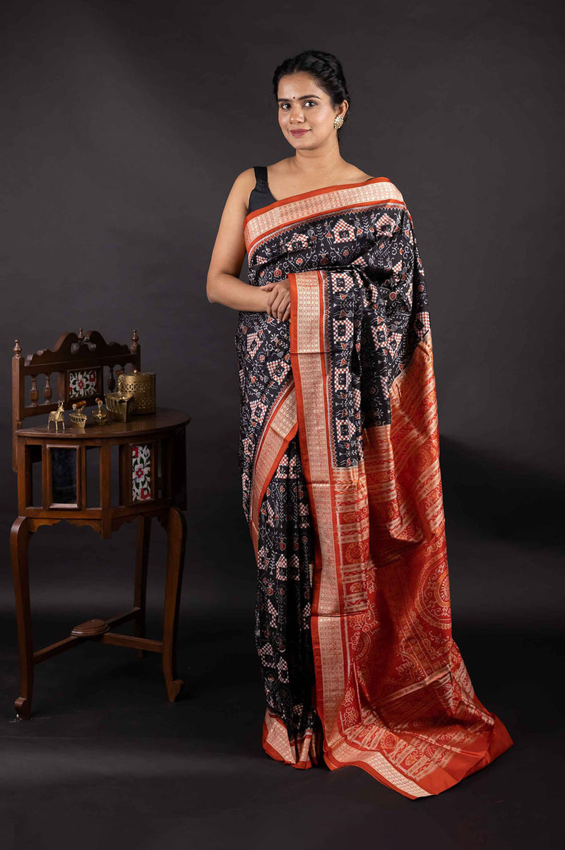 Black Sambalpuri Ikat Silk Saree – Mavuris