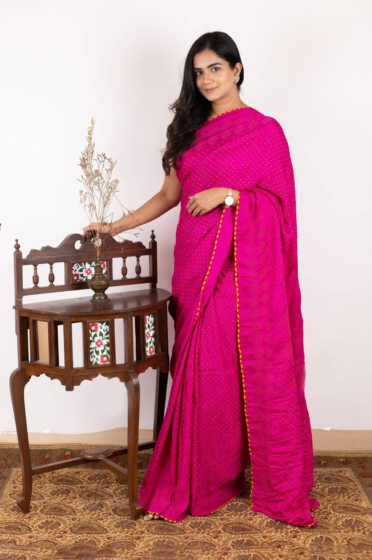 Fuchsia Pink Bandhani Saree